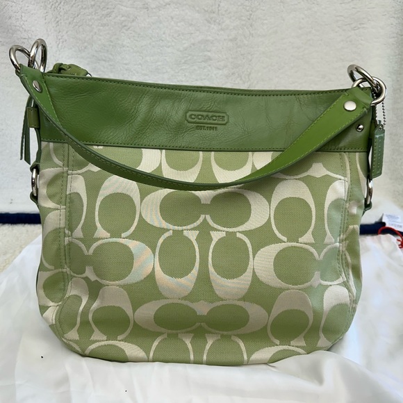 Coach | Bags | Coach Pebbled Avocado Green Leather Logo Large Zoe With ...